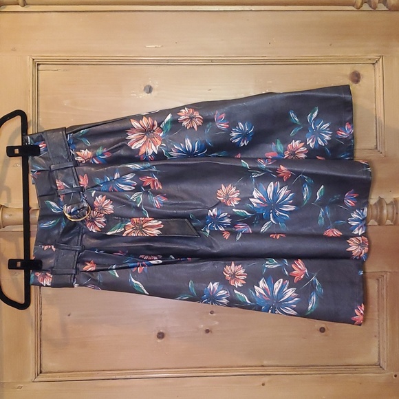 Kosmios | Skirts | Kosmios Faux Leather Floral Pleated Skirt | Poshmark